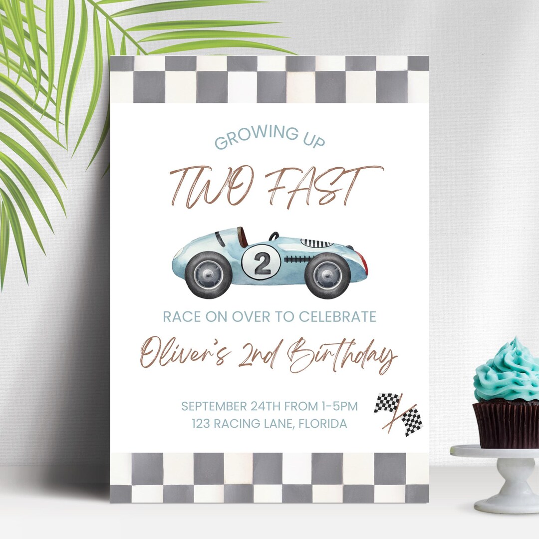 Two Fast Too Curious Birthday Invitation, Race Car Birthday Editable ...