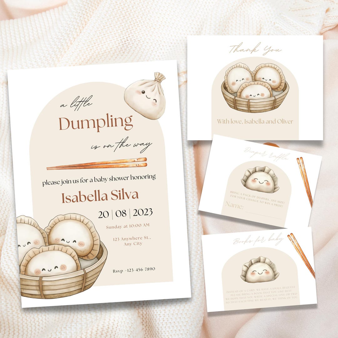 A Little Dumpling Baby Shower Invitation Bundle, Little Dumpling Baby ...