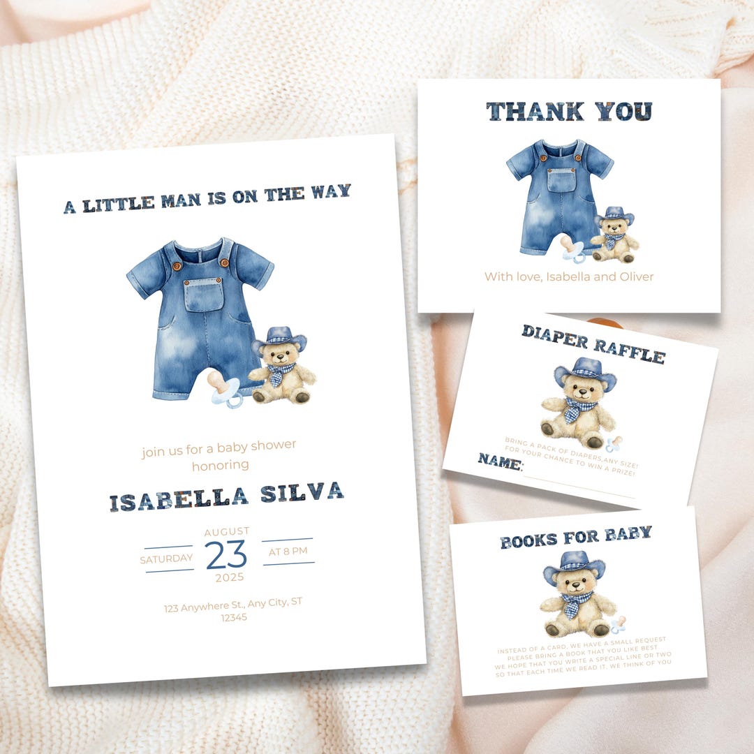 Blue Jean Baby Shower Invitation Bundle, Western Country Theme Baby ...