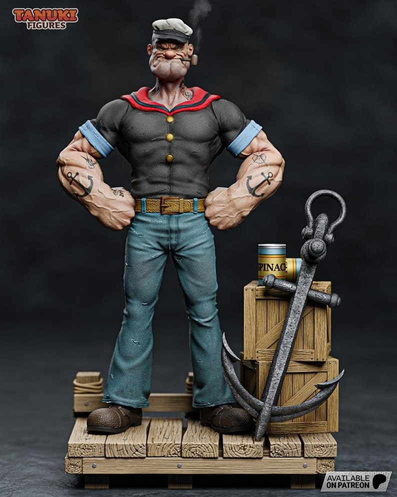 Popeye Collectible Statue Popeye Figure Popeye the Sailor Man Fanart - Etsy