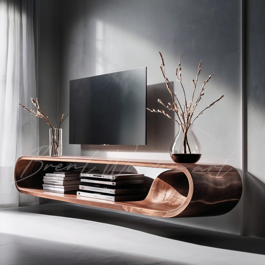 Handmade Walnut Floating TV Stand: Mid-century Modern Media Console - Etsy
