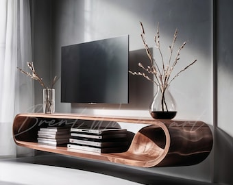 Handcrafted Walnut Floating TV Stand: Modern LED Media Console - Etsy
