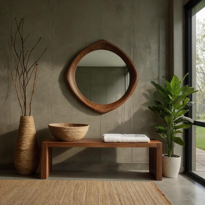 Walnut Wood Mirror: Modern Minimalist Wall Decor, Natural Design - Etsy