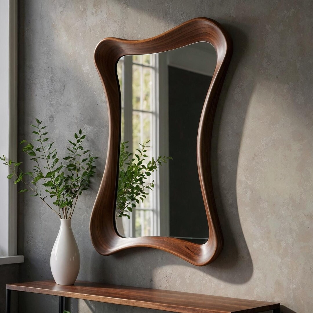 Handcrafted Wood Frame Wall Mirror: Modern Organic Fluid Shape - Etsy