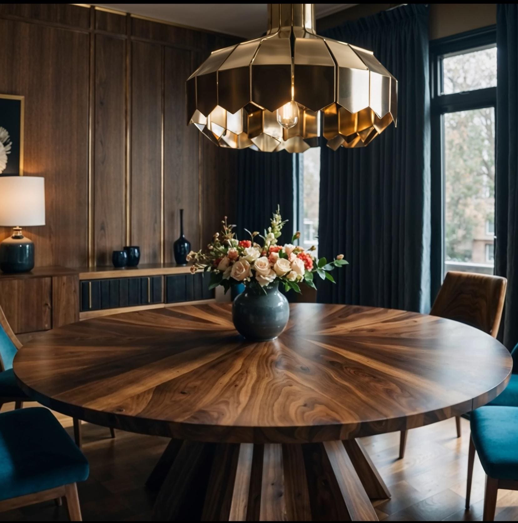 Round Solid Walnut Dining Table: Modern Geometric Pedestal - Etsy