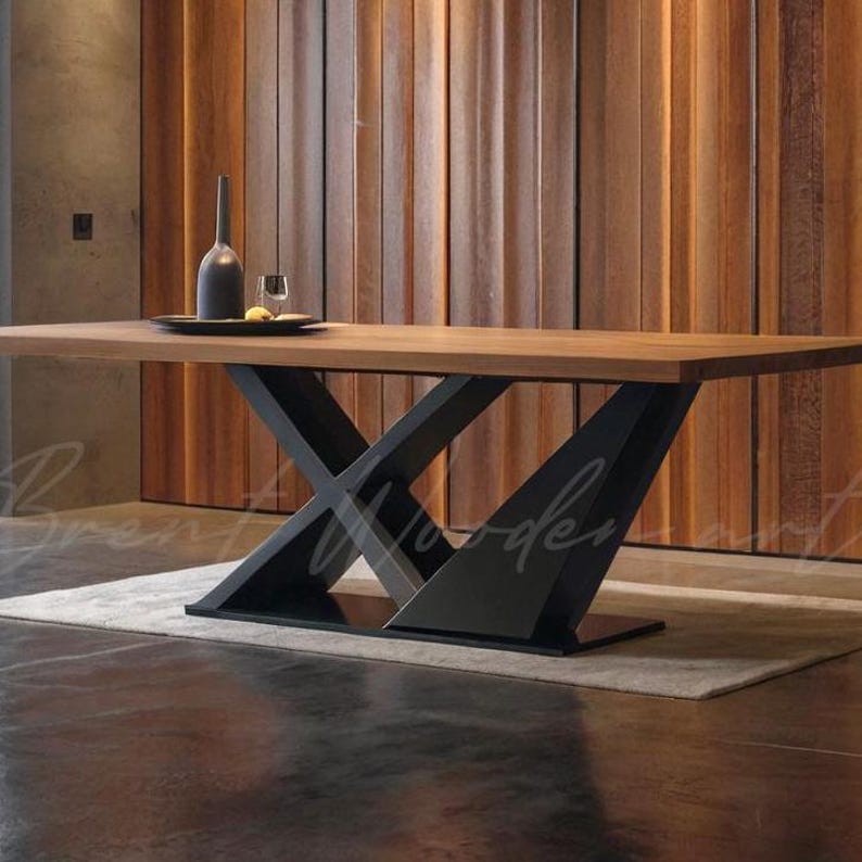 Handcrafted Beech Wood Dining Table: X-base Metal Legs, Modern ...