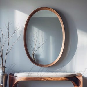 Real Walnut Wood Mirror, Modern Minimalist Wall Decor Earthy, Natural ...