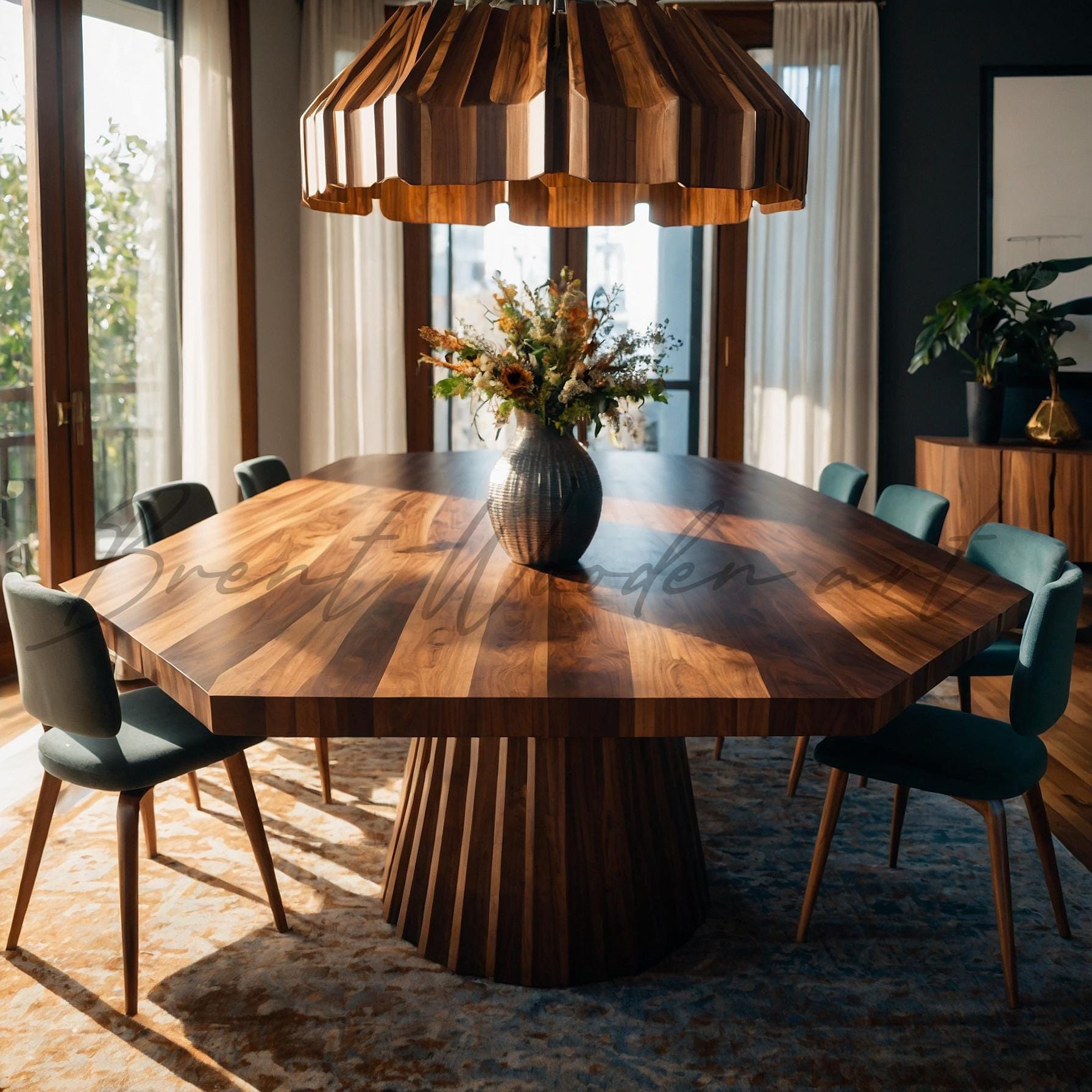 Handmade Solid Walnut Dining Table, Modern Geometric Base, Home Decor ...