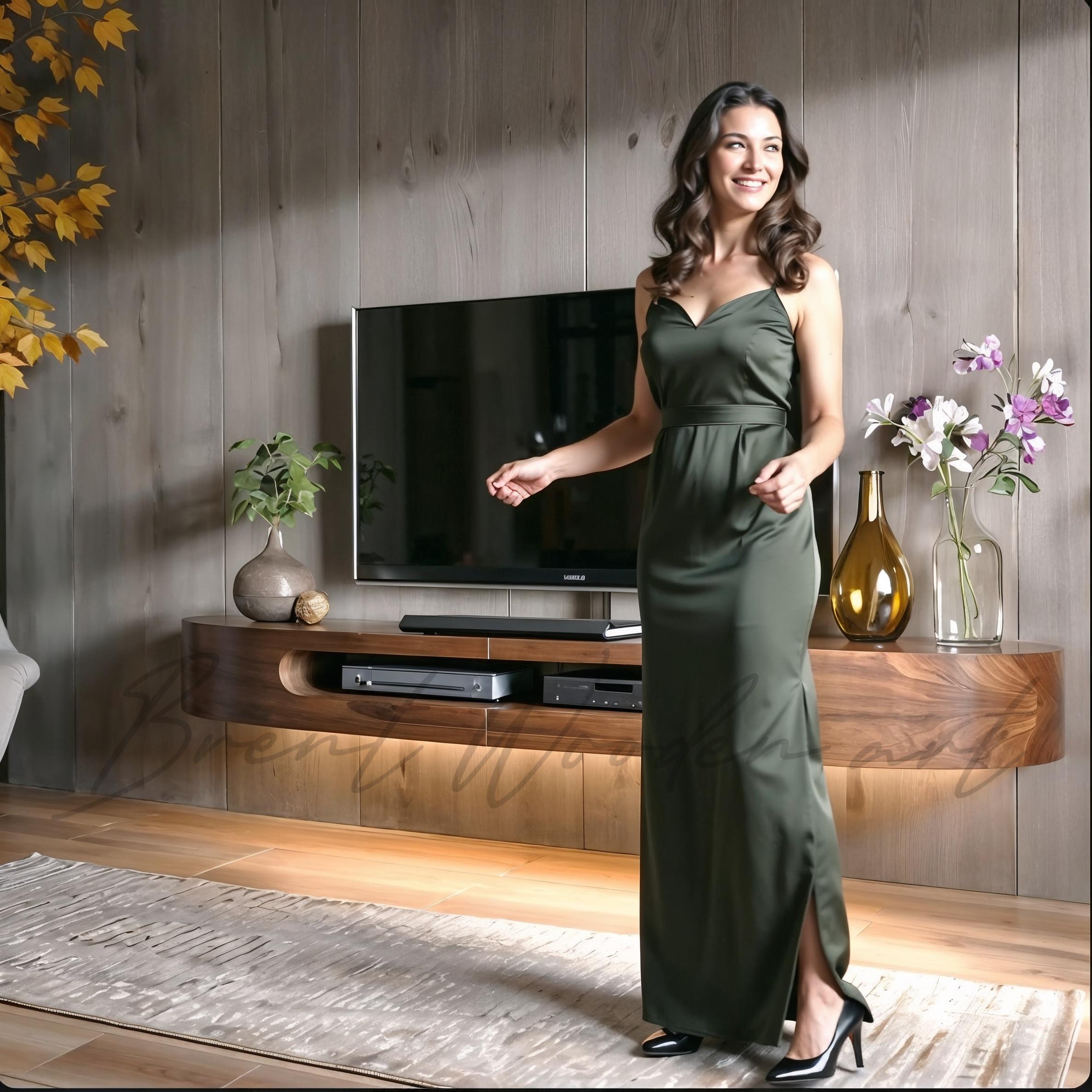 Handcrafted Walnut Floating TV Stand: Modern LED Media Console - Etsy