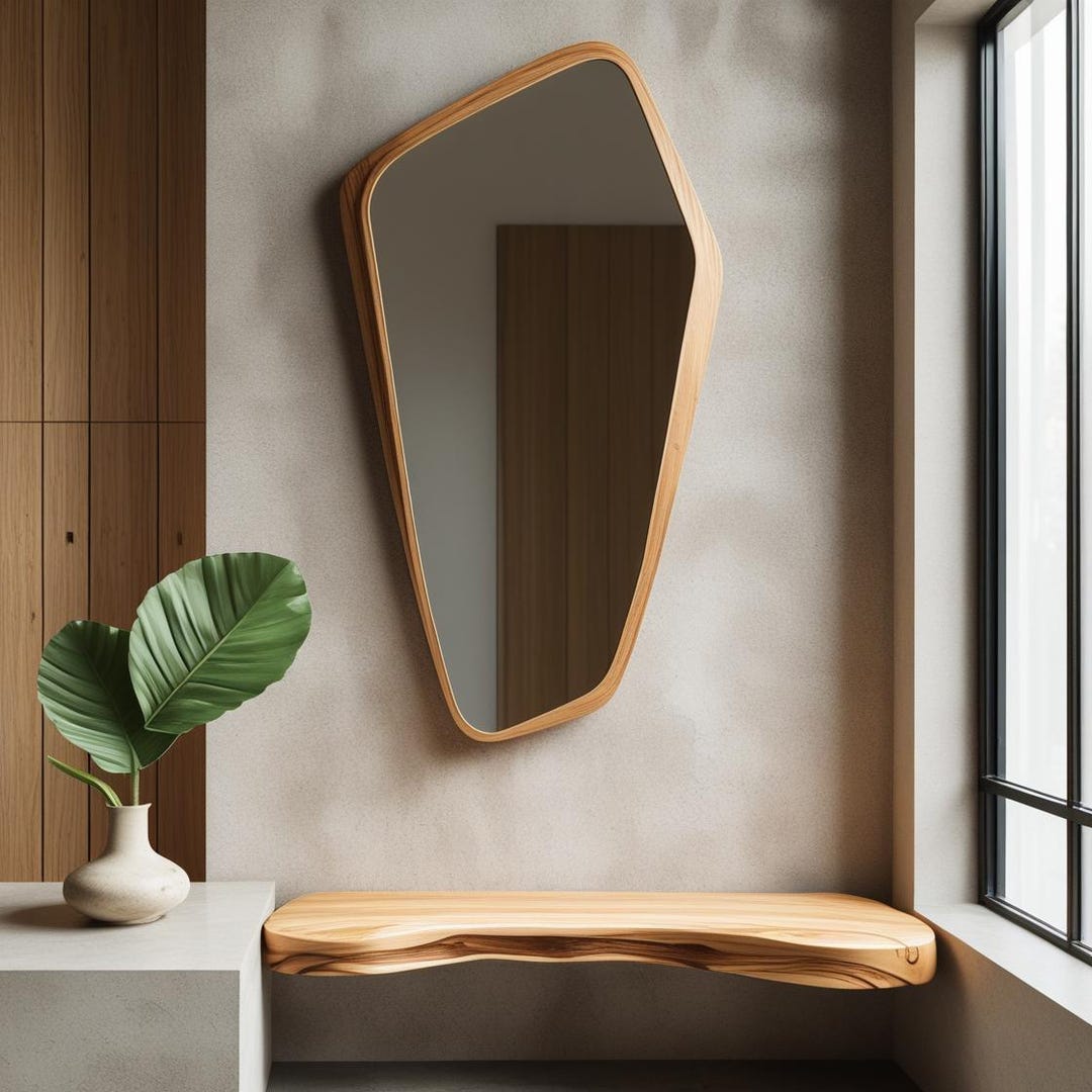 CRYSTAL Wooden Mirror - Contemporary Asymmetric Wooden Frame Mirror ...