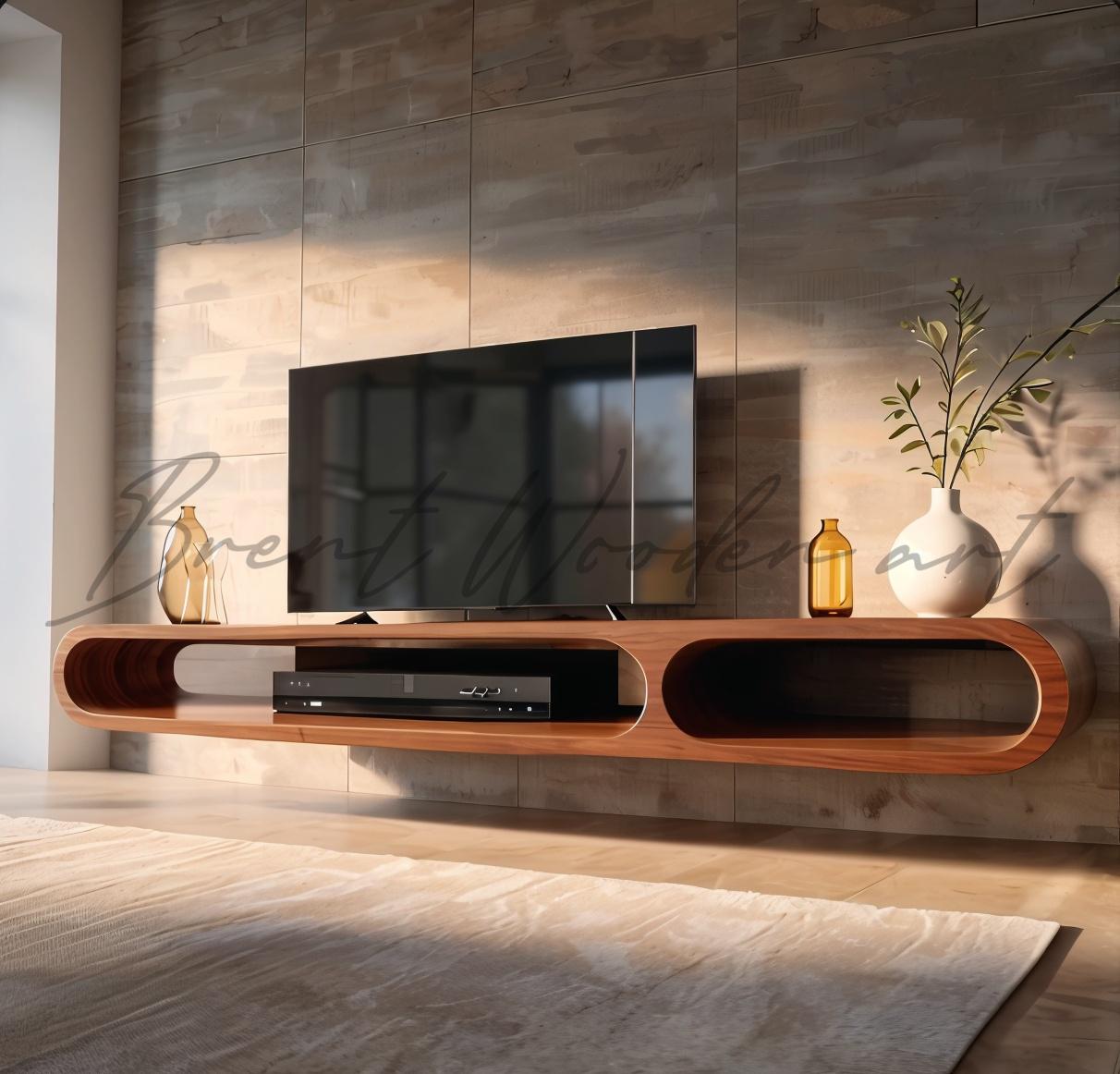 Solid Walnut Floating TV Stand: Mid-century Modern Media Console - Etsy