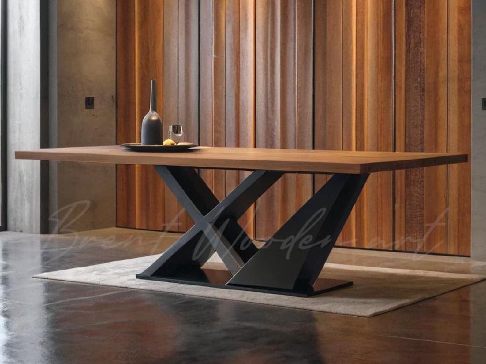 Handcrafted Beech Wood Dining Table: X-base Metal Legs, Modern ...