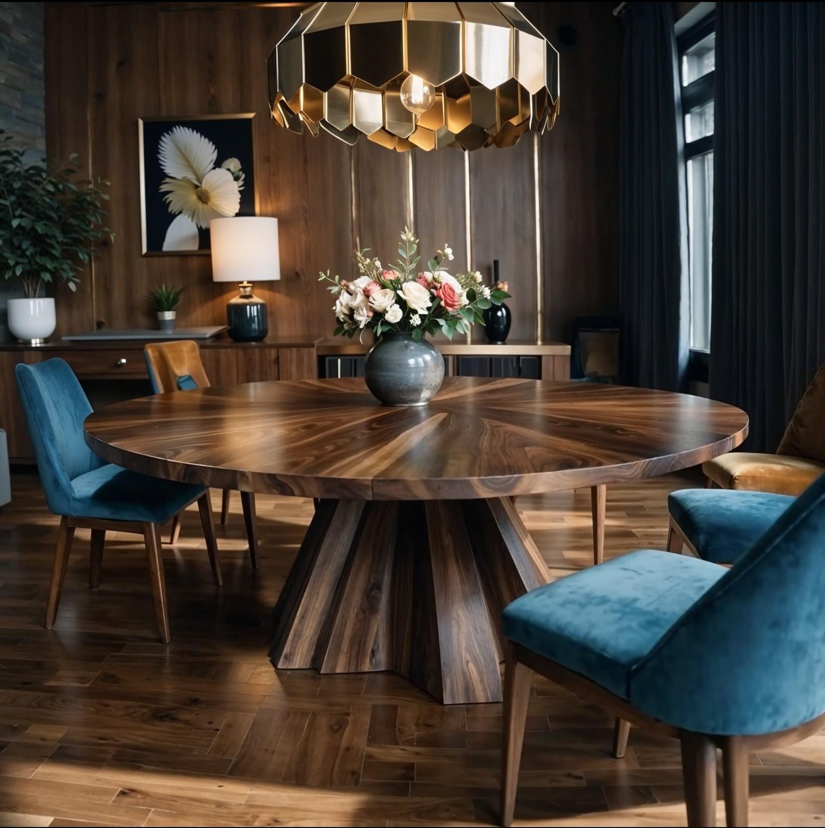 Round Solid Walnut Dining Table: Modern Geometric Pedestal - Etsy