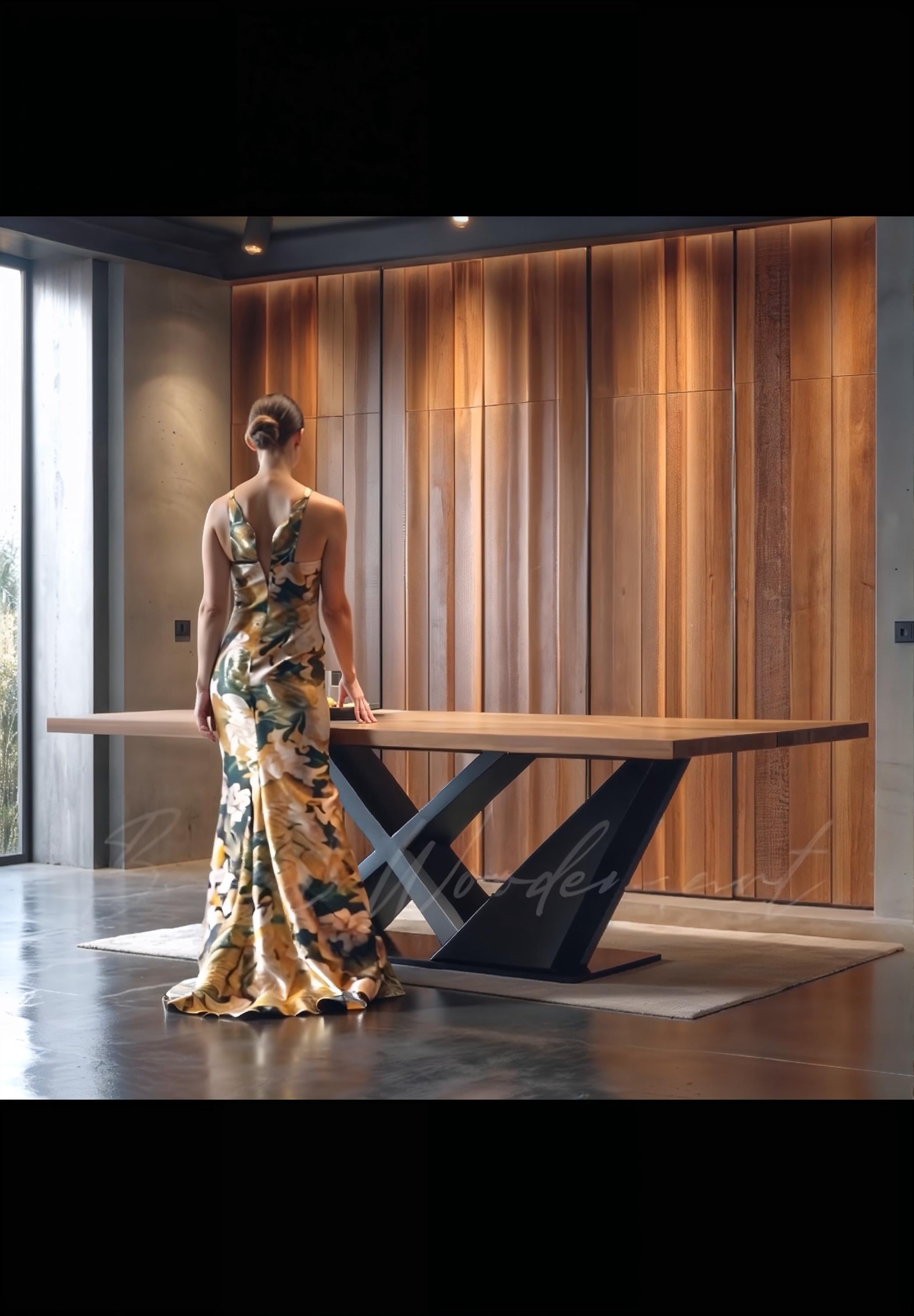 Handcrafted Beech Wood Dining Table: X-base Metal Legs, Modern ...