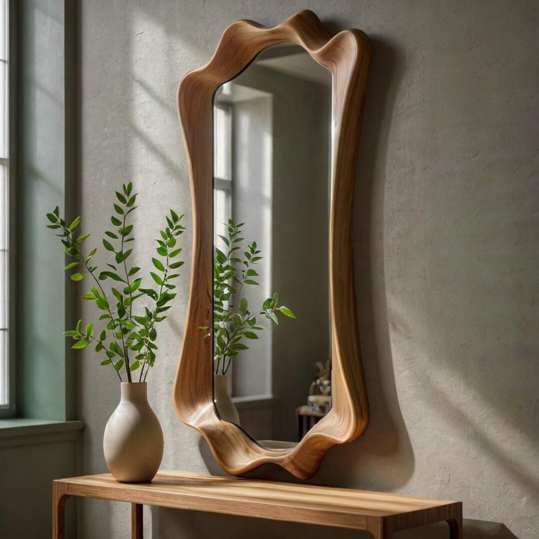 Wooden Wavy Frame Decorative Wall Mirror - Wood Frame Mirror, Artistic ...
