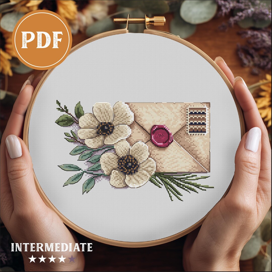 Cross Stitch Pattern PDF Download | Letter & Anemone Flowers – Floral ...