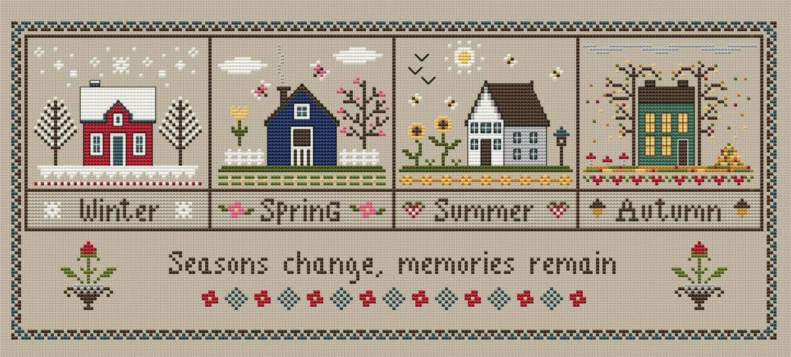 Charming Four Seasons Cross Stitch Pattern - Vintage Cottagecore DIY ...