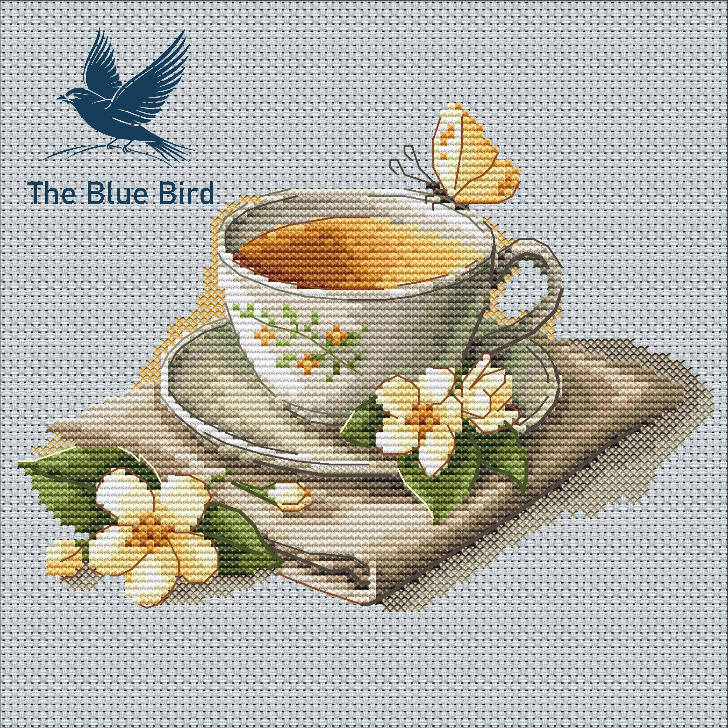 Jasmine Tea Cup Cross Stitch Pattern: Vintage Floral Embroidery, PDF ...
