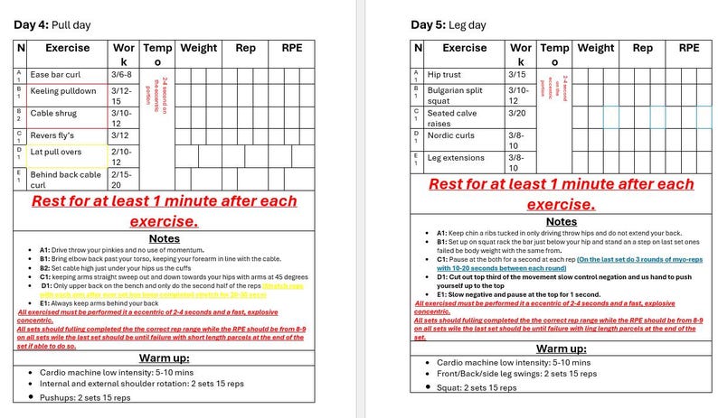 4 Week Hypertrophy Program [upper,lower,push,pull,legs](advanced) - Etsy