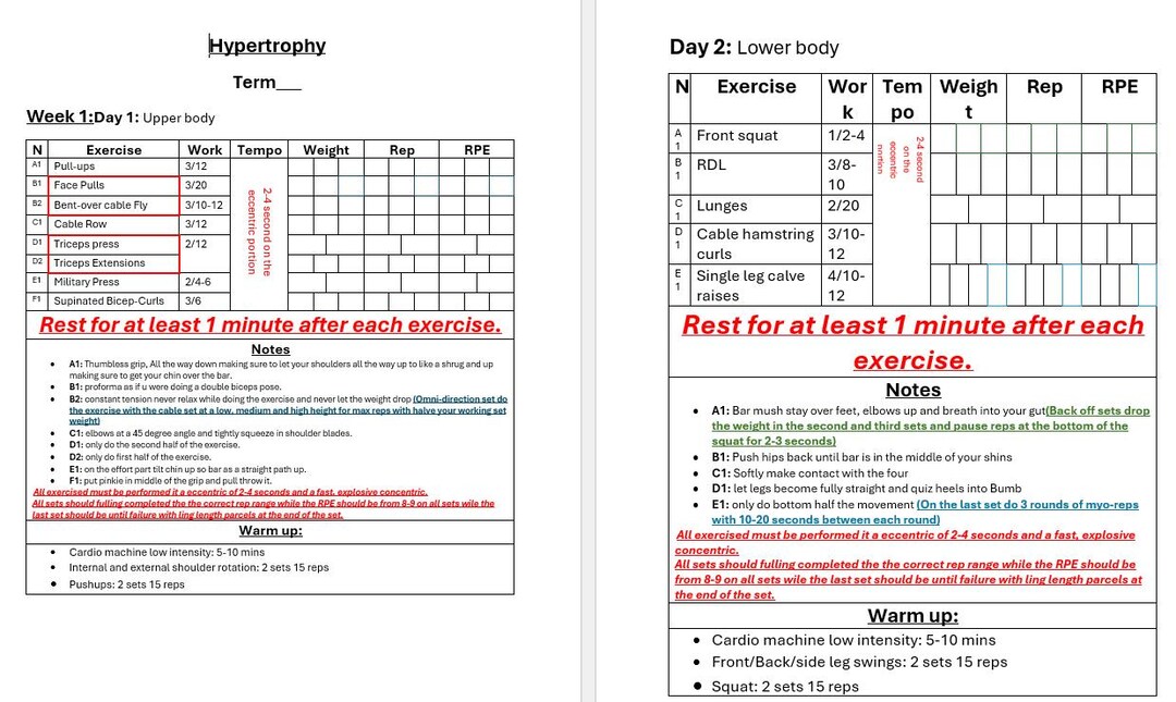 4 Week Hypertrophy Program [upper,lower,push,pull,legs](advanced) - Etsy