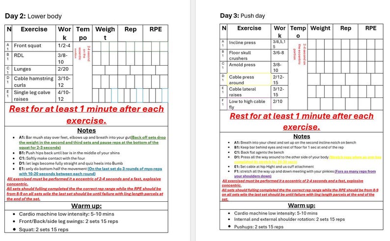 4 Week Hypertrophy Program [upper,lower,push,pull,legs](advanced) - Etsy
