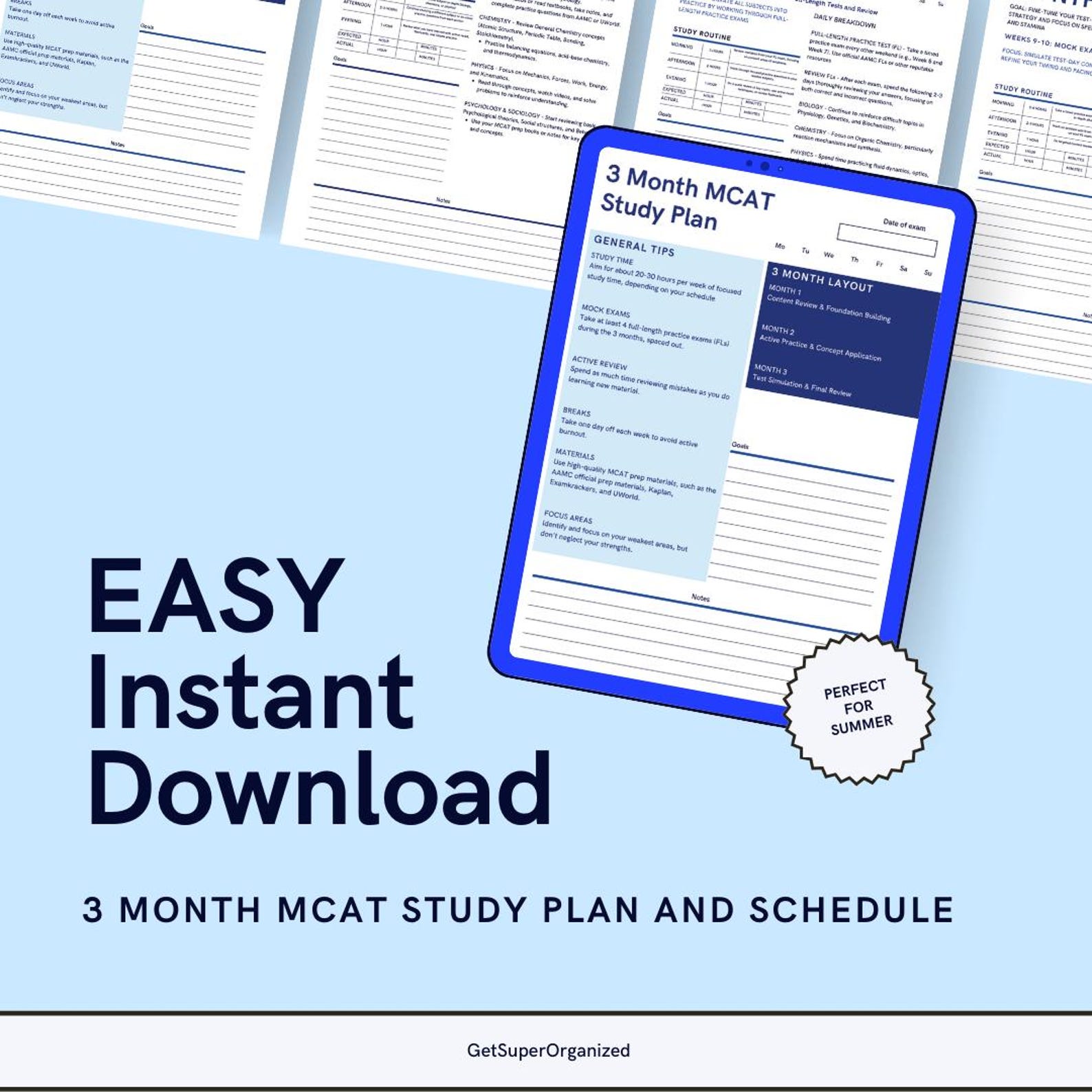 3-month MCAT Study Schedule - Comprehensive Printable Plan - Etsy