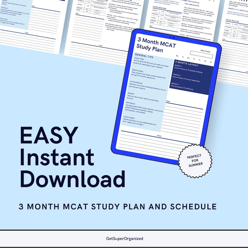 3-month MCAT Study Schedule - Comprehensive Printable Plan - Etsy