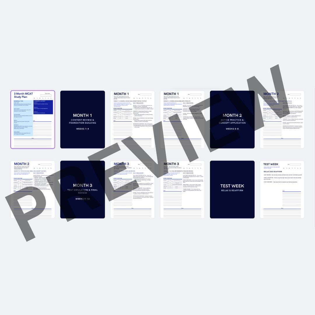 3-month MCAT Study Schedule - Comprehensive Printable Plan - Etsy