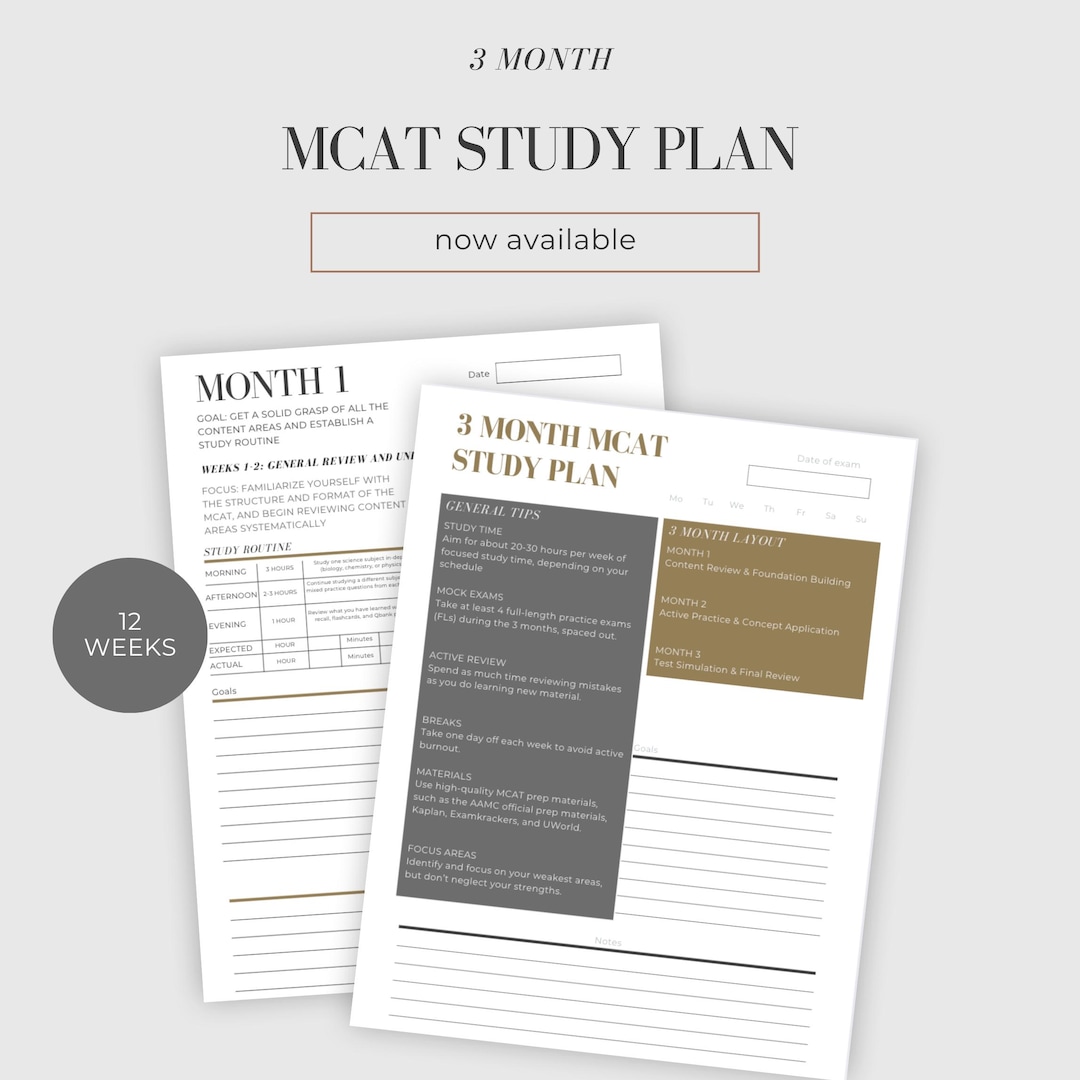 3-month MCAT Study Plan Printable: Comprehensive Prep Guide - Etsy