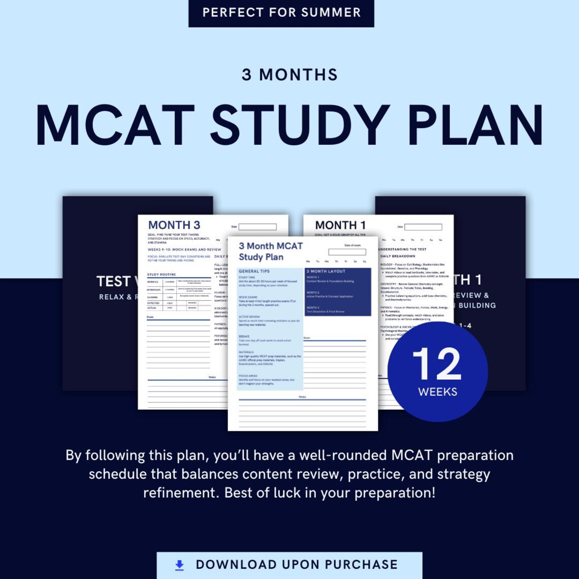 3-month MCAT Study Schedule - Comprehensive Printable Plan - Etsy