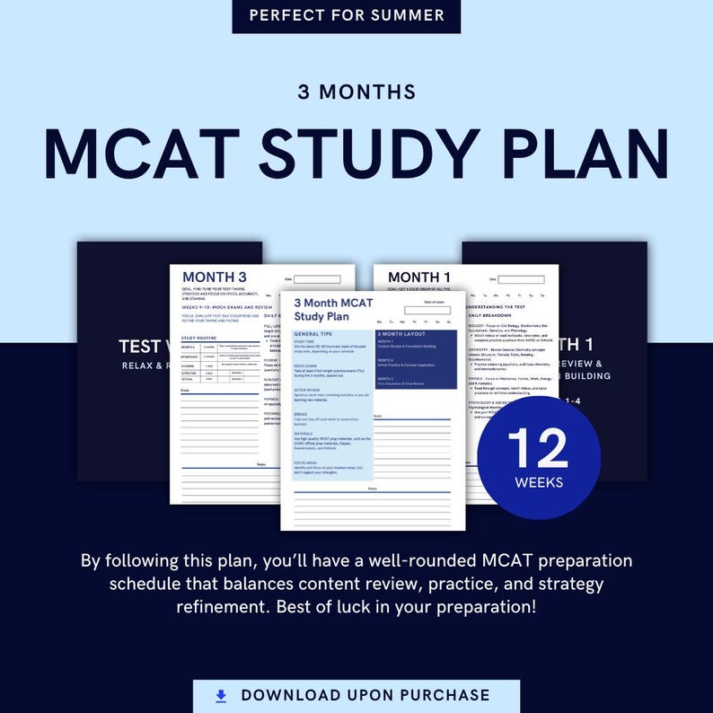 3-month MCAT Study Schedule - Comprehensive Printable Plan - Etsy