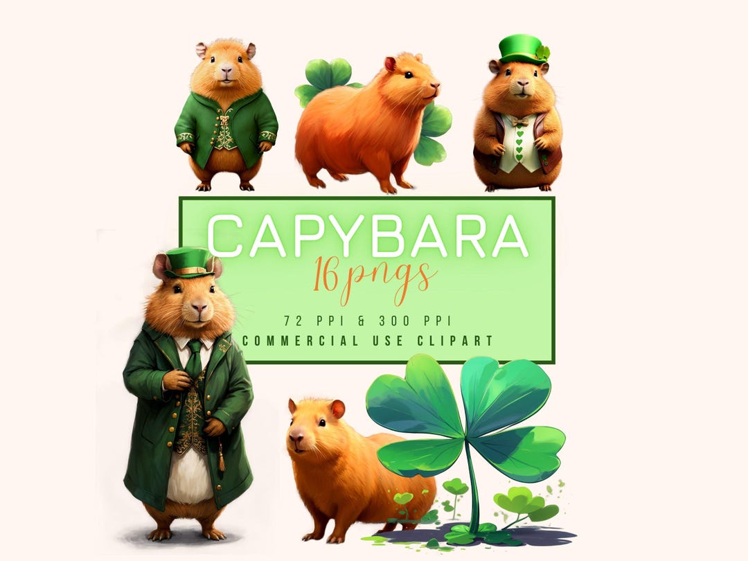 St. Patrick's Day Green Capybara Clipart: Cute Animal Graphics for ...