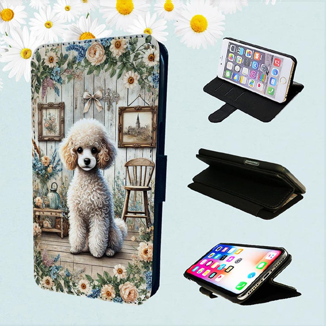 Cute Poodle Cottagecore Dog - Wallet Phone Case for iPhone Models Folio ...
