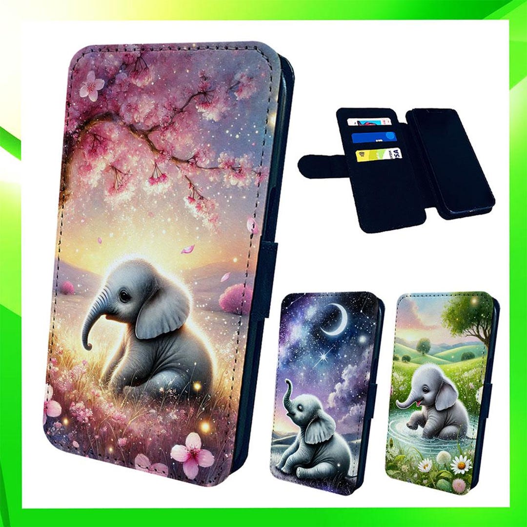 Cute Baby Elephants Animal - Wallet Phone Case for iPhone Models Folio ...