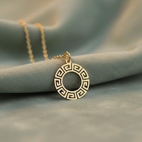 Stainless Steel Pendant - Greek Key Motif Ring (23mm) W/ 16" Rubber ...