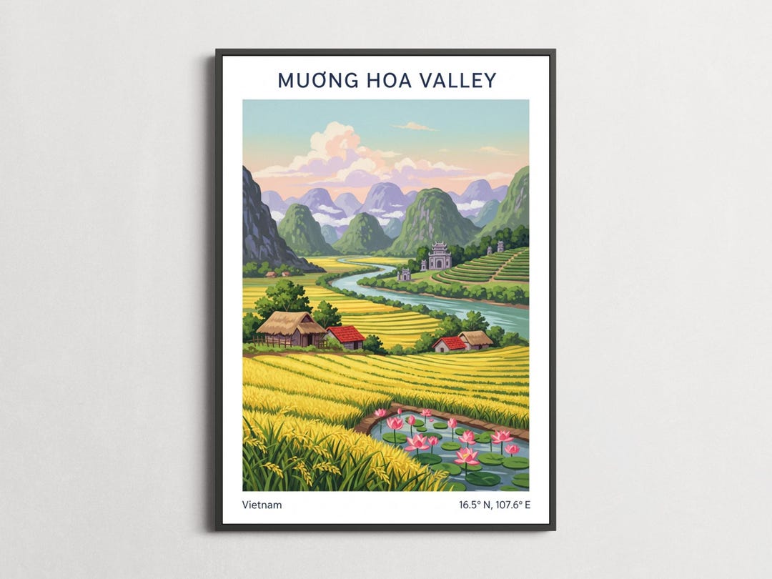 Muong Hoa Valley Art Print – Vintage Travel Style, Yellow Fields and ...