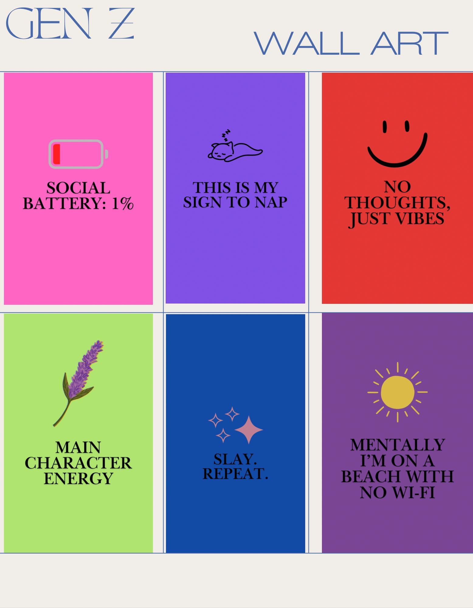 Gen Z Digital Print Set – 6 Funny Printable Wall Art Quotes, Aesthetic ...