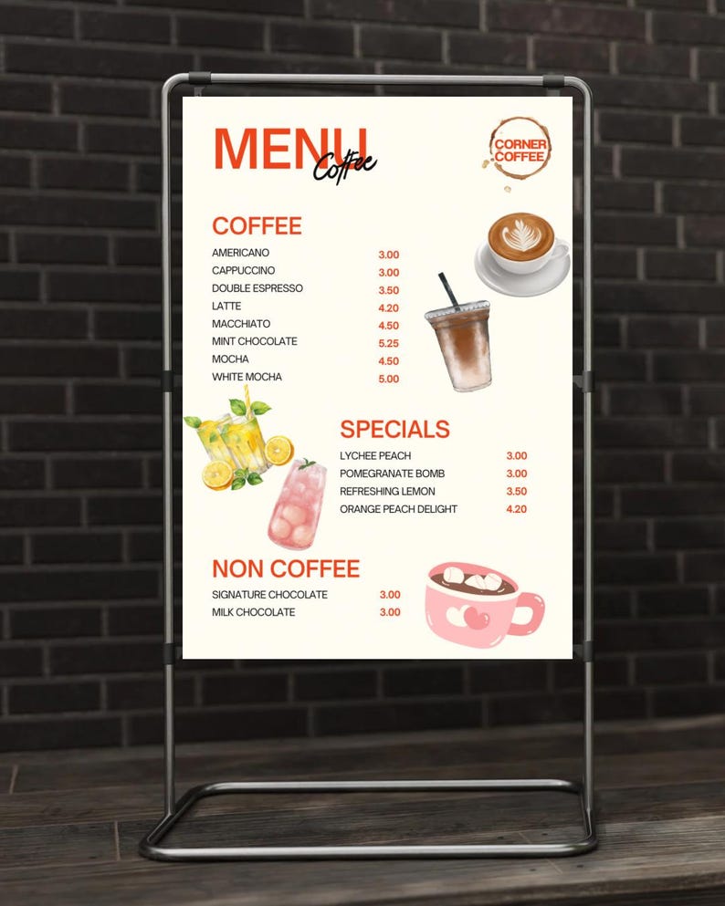 Editable Coffee Shop Menu – Canva Template, Printable Café Price List ...