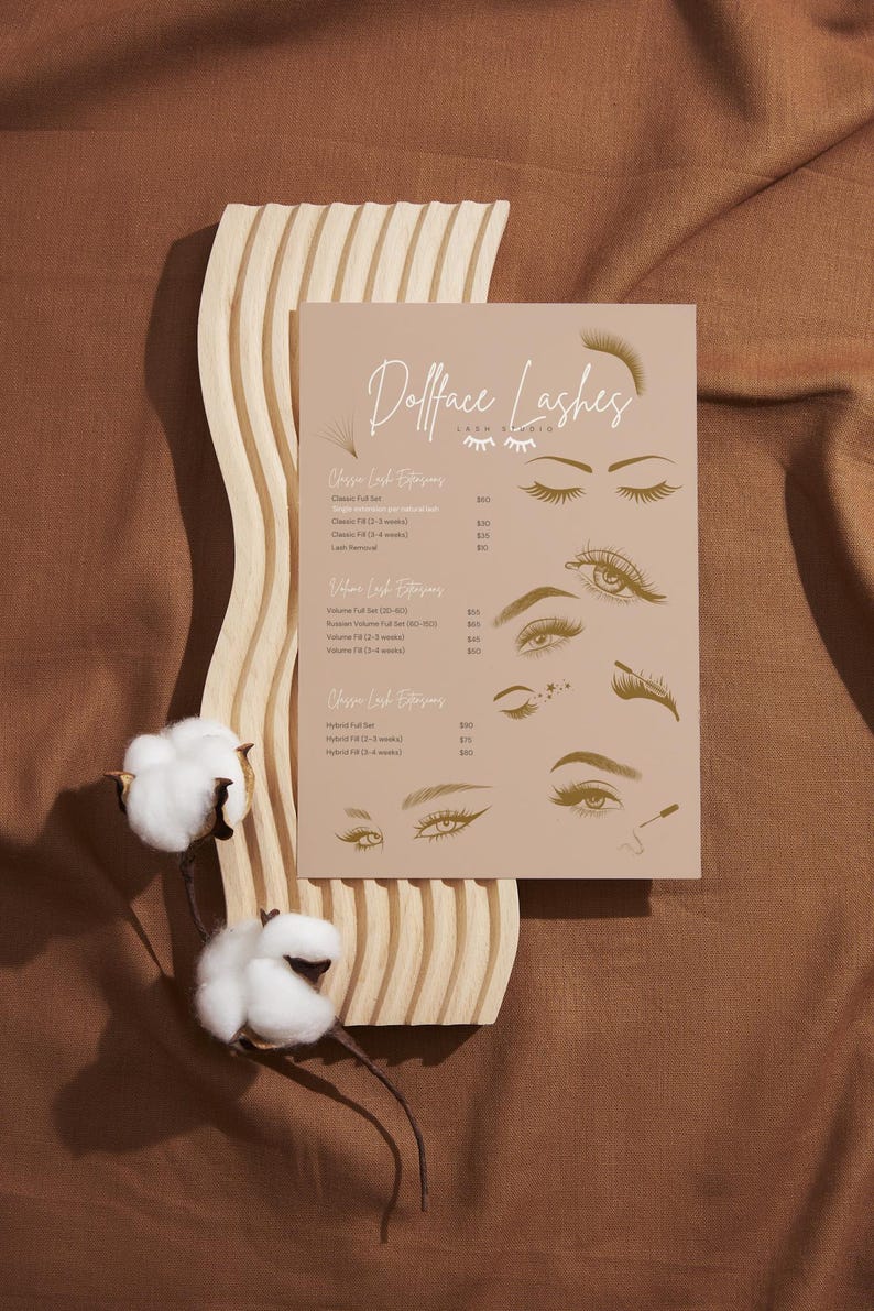 Lash Price List Template Canva, Editable Eyelash Extension Service Menu ...