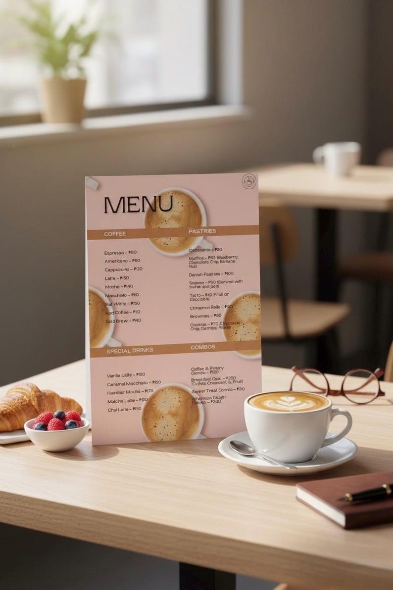 Pink Coffee Shop Menu Template: Editable Canva Design (instant Download ...