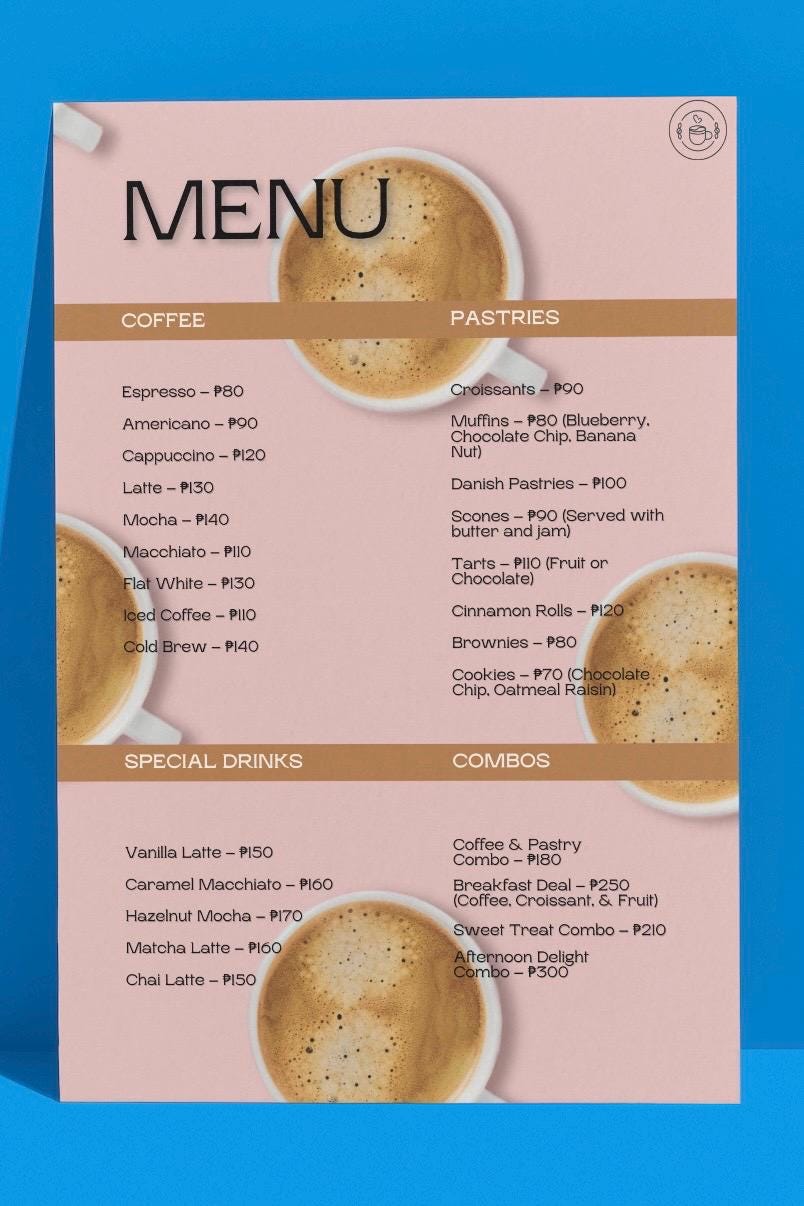Pink Coffee Shop Menu Template: Editable Canva Design (instant Download ...
