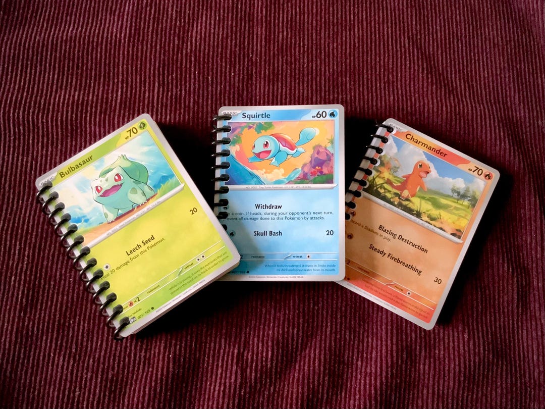 Handmade Pokémon Card Notebooks – Bulbasaur, Charmander, Squirtle - Etsy