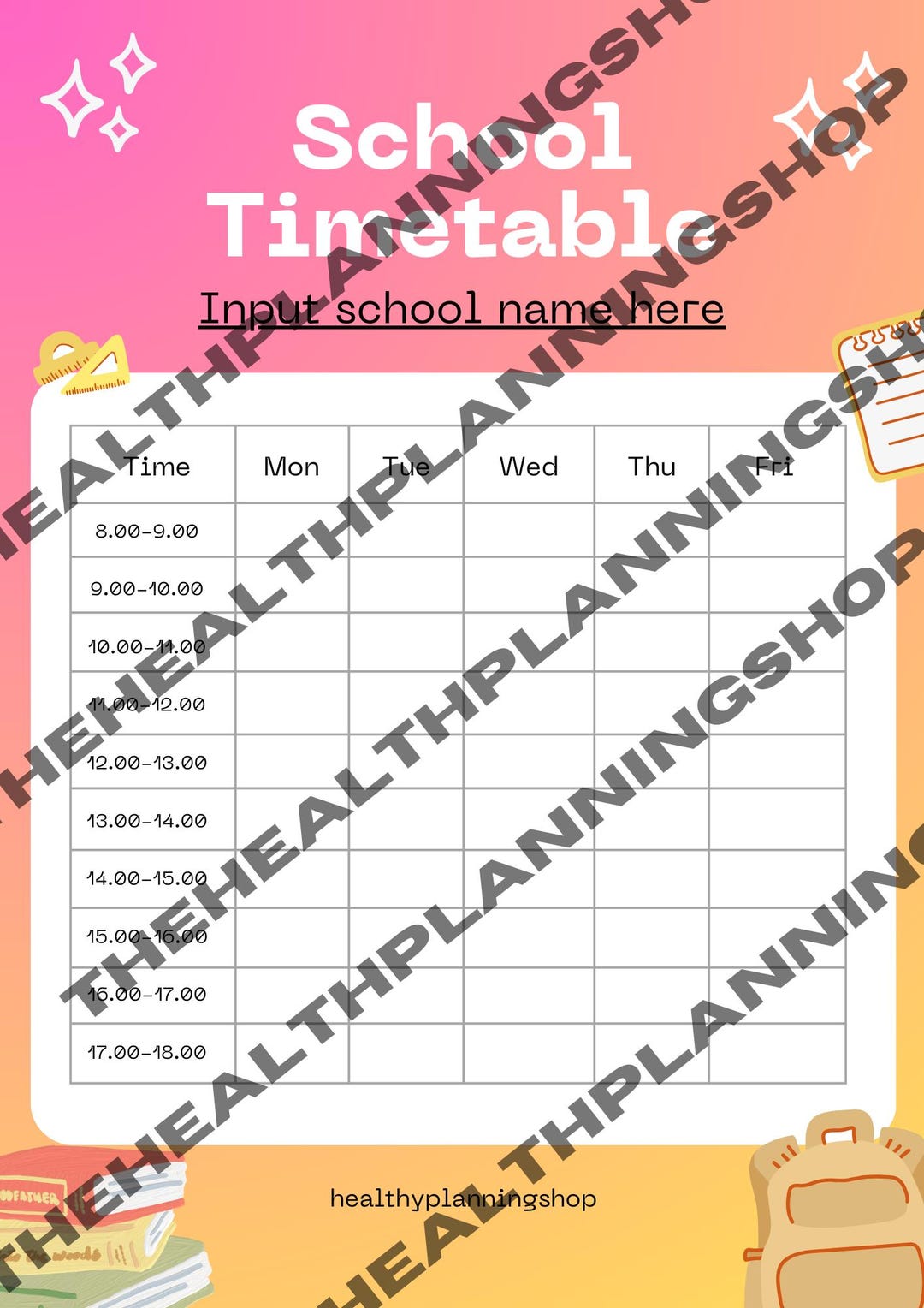 Editable School Timetable Template | Canva Digital Download | Weekly ...