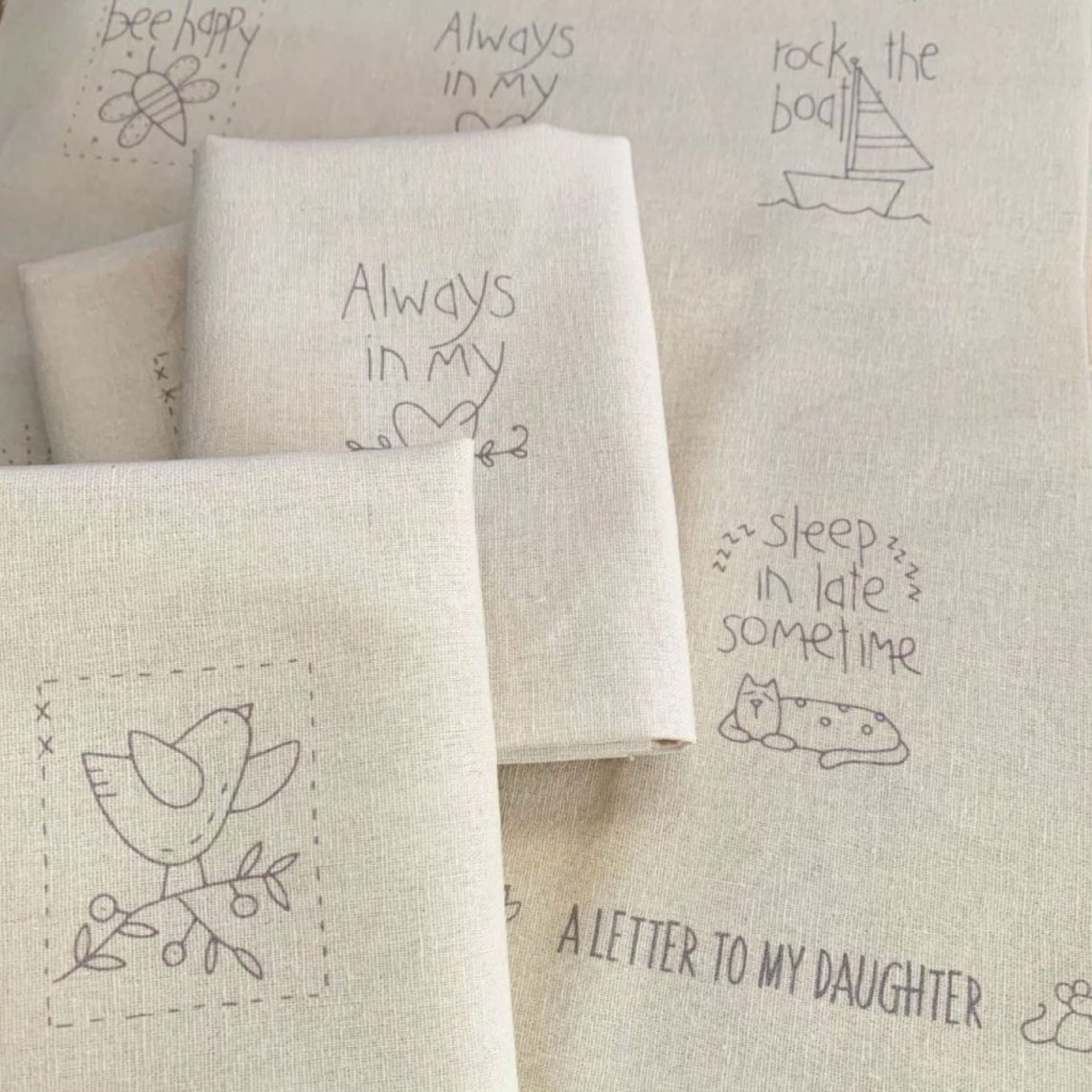 Letter to My Daughter Pre-printed Stitchery Embroidery Panel 15 Designs Cotton Linen Fabric ...