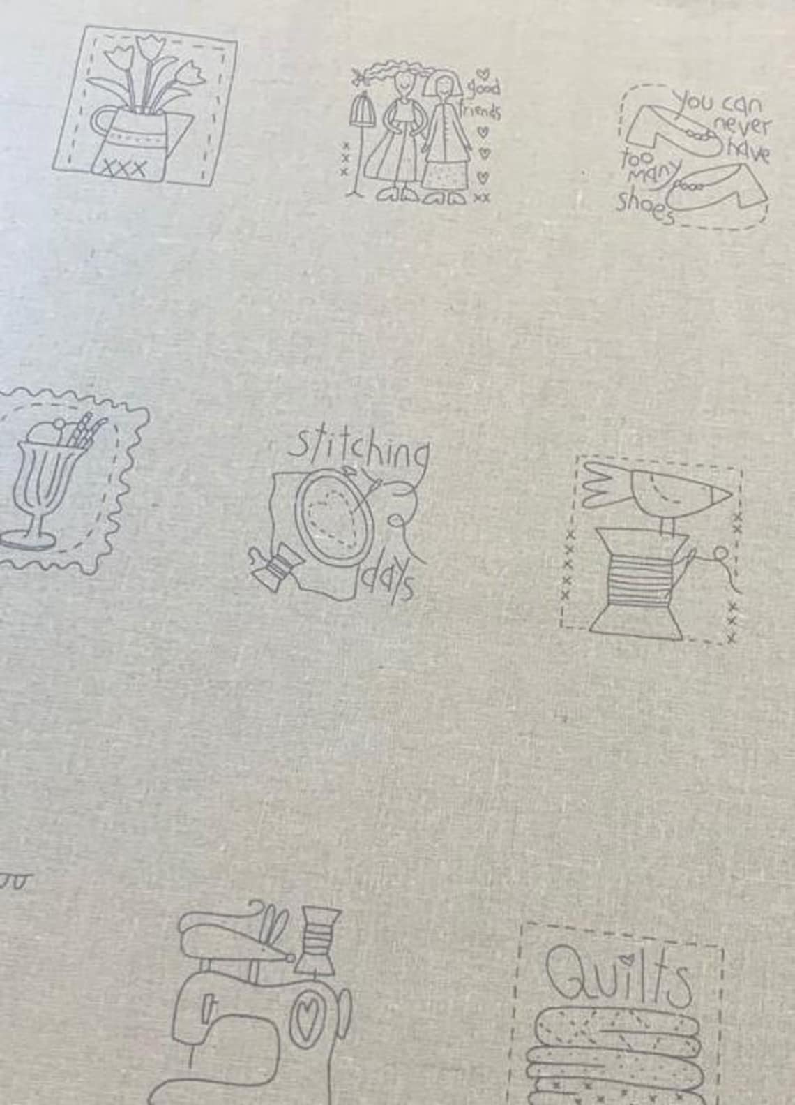 Heartstrings Pre-printed Stitchery Embroidery Panel 30 Designs Cotton ...