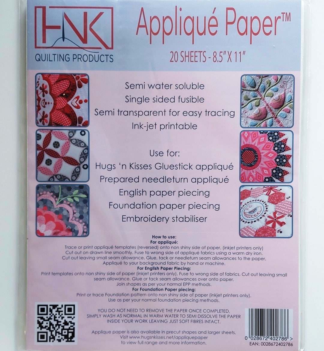 Applique or EPP Paper 20 Fusible Sheets Suit Inkjet Printer From Hugs N ...