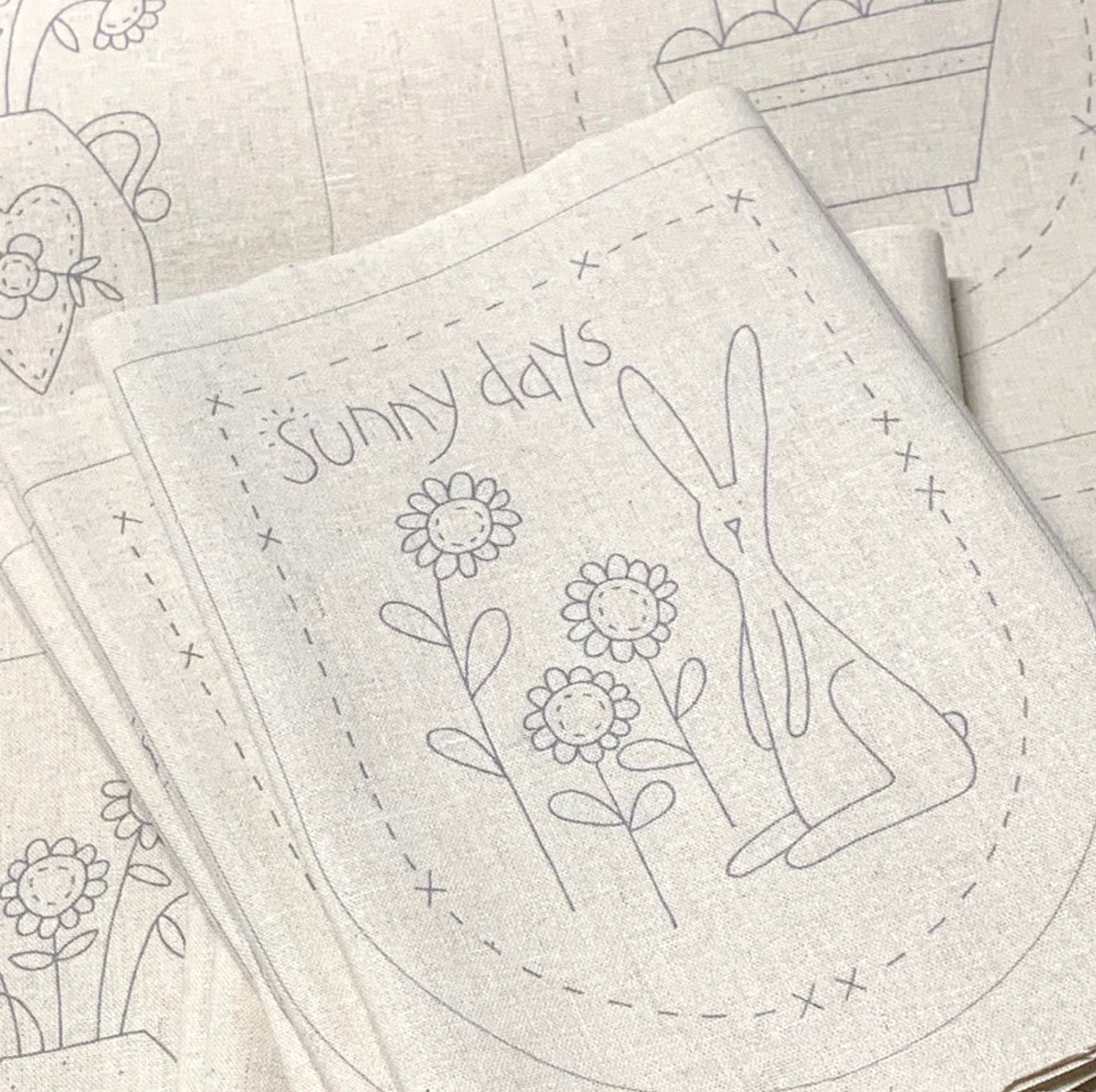 Sunny Days Pre-printed Bunting Embroidery Stitchery Panel 7 Flags Cotton Linen Fabric the ...