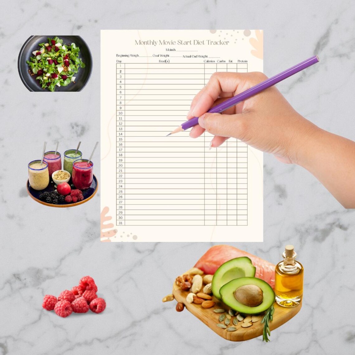 Movie Star Diet Monthly Tracker - Etsy