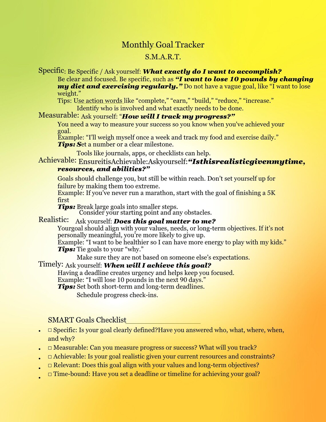 SMART Goal Setting Tracker Printable: Productivity Planner (PDF ...