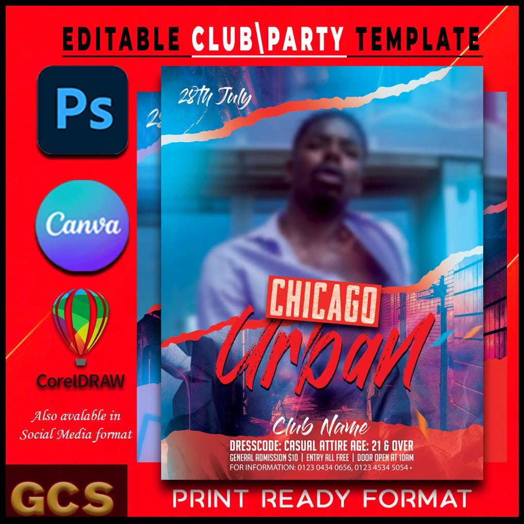 Editable Chicago Urban Party Night Flyer Template | Editable on Canva ...